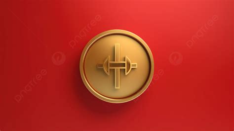 Iconic Drum A Shimmering Golden Symbol On A Rich Red Plate Rendered In
