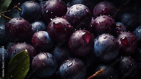 Fresh Ripe Acai Berries With Water Drops Background Berries Backdrop Generative AI Stock