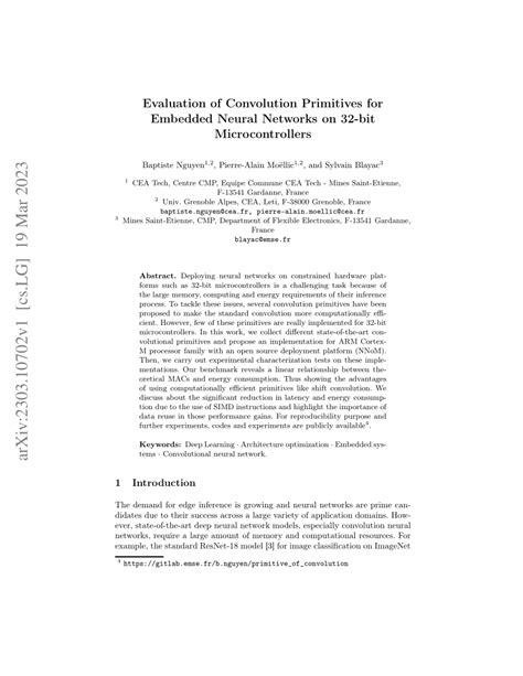 pdf evaluation of convolution primitives for embedded neural networks