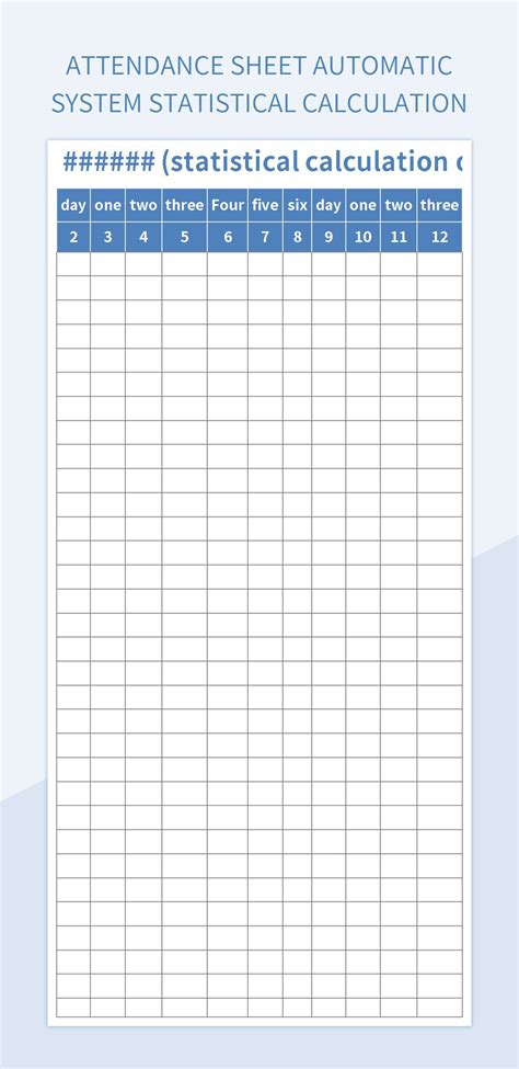 Attendance Sheet Automatic System Statistical Calculation Excel