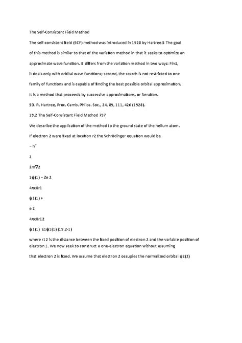 The Self Consistent Field Method It Differs From The Variation Method