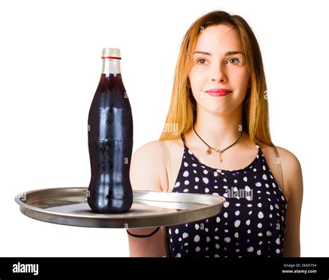Retro Diner Waitress Serving Up Soda Drink On Drive Thru Tray In