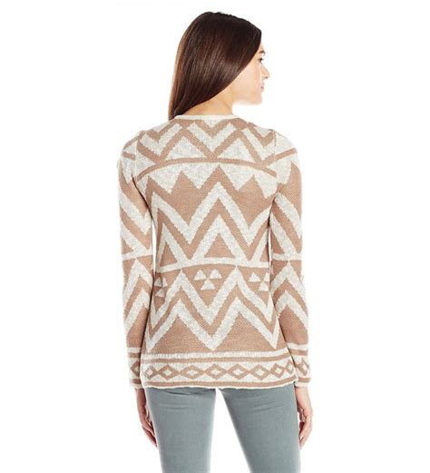 Womens Long Sleeve Aztec Open Front Cardigan Sweater Natural