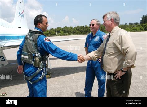 Kennedy Space Center Fla Center Director Jim Kennedy Right Greets