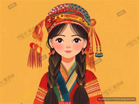 ai创作图少数民族女孩插画 彝族美女插画 少数民族壮族人物头像 民族女孩原创插画 民族女孩插画 彝族人物插画 傈僳族人物插画 彝族插画人物