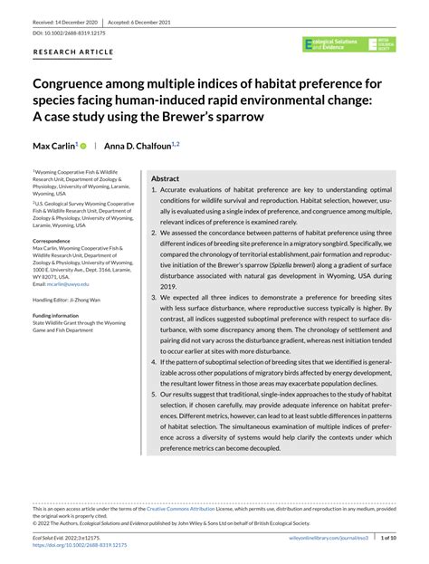 Pdf Congruence Among Multiple Indices Of Habitat Preference For Species Facing Human‐induced
