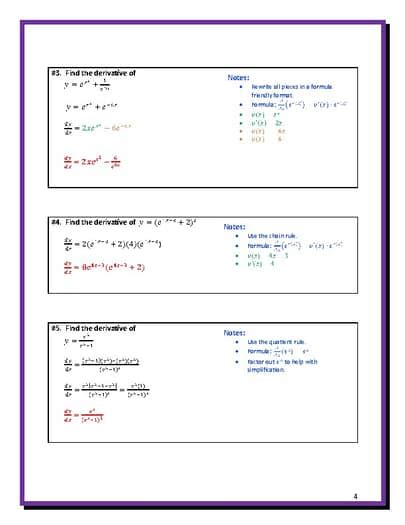 Derivatives Of Exponential Functions Notes Examples Handout Assignment