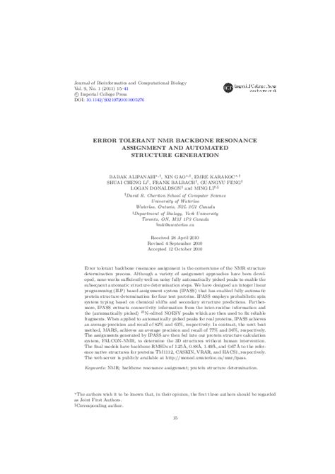 Pdf Error Tolerant Nmr Backbone Resonance Assignment And Automated