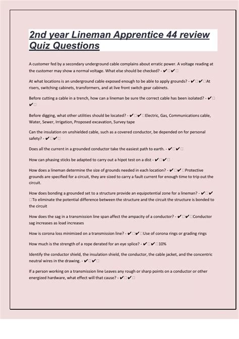 2nd Year Lineman Apprentice 44 Review Quiz Questions And Answers