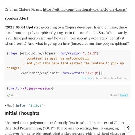 Clojure Koans 10 Runtime Polymorphism Notebook Nextjournal
