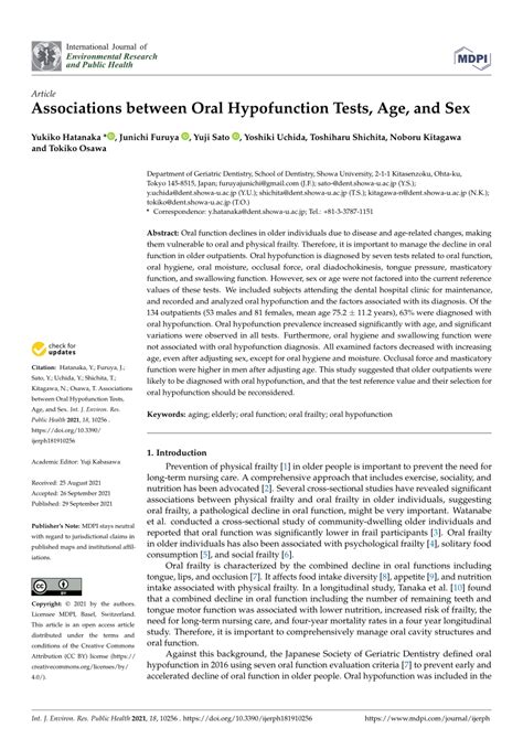 Pdf Associations Between Oral Hypofunction Tests Age And Sex