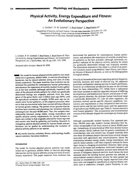 Pdf Physical Activity Energy Expenditure And Fitness An Evolutionary Perspective