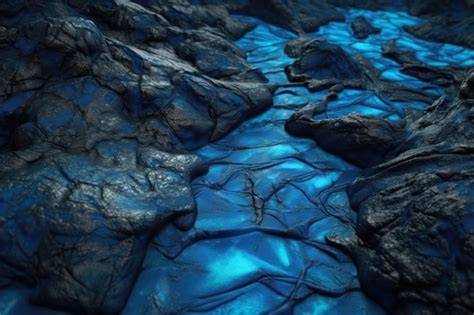 Premium AI Image Blue Magma Rock Texture With Cracks AI Generated