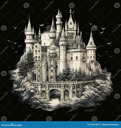 Europe Style Castle In Rough Hand Drawn Style Stock Illustration