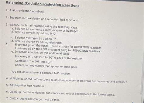 Solved Balancing Oxidation Reduction Reactions 1 Assign