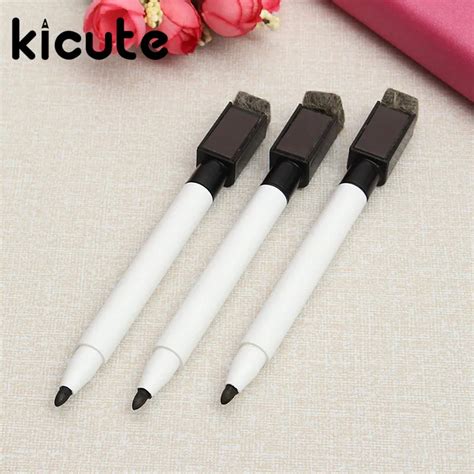 Kicute 3pcs Black Magnetic Whiteboard Pen Erasable Dry White Board