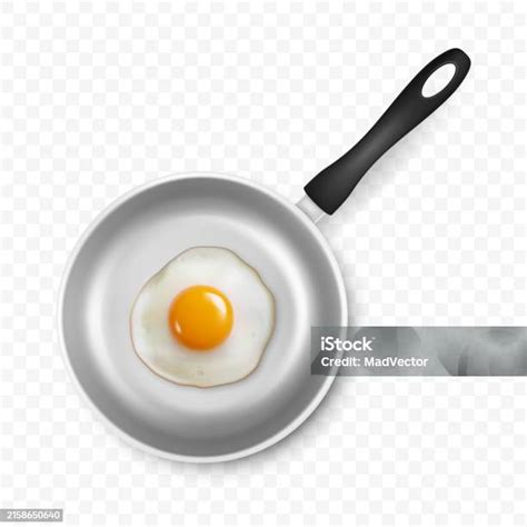 벡터 3d 사실적인 프라이팬에 계란 후라이 근접 촬영 고립 평면도 스크램블 에그 후라이 계란 오믈렛의 디자인 템플릿입니다 맛있는