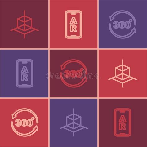 Set Line D Modeling Degree View And Augmented Reality AR Icon Vector Stock Vector