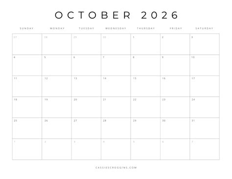 Blank Calendar For October 2026 Printable Printables Templates Free
