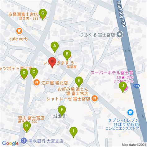 タンザワ楽器 富士宮音楽館 周辺のファミレスファーストフード一覧マップ