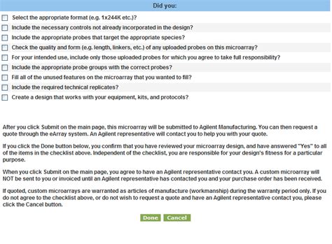 preview the microarray design set checklist