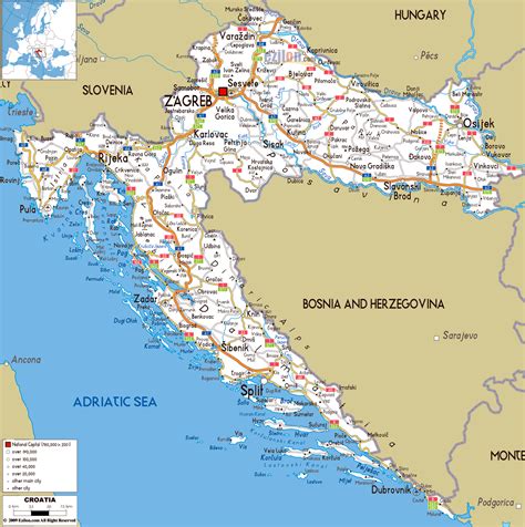 Large Road Map Of Croatia With Cities And Airports Vidiani Maps