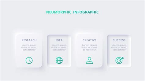 Neumorphic 순서도 인포그래픽 4단계 옵션 부품 또는 프로세스가 포함된 인포그래픽용 크리에이티브 개념 프리미엄 벡터