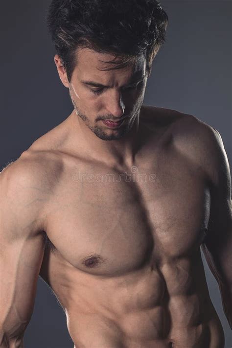 Shirtless Muscular Young Man Walking On Rural Road Stock Image Image
