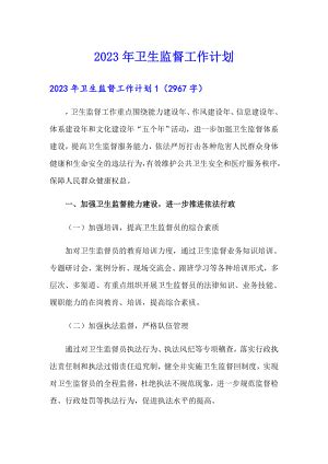 2023年卫生监督工作计划