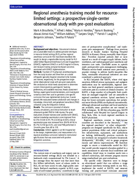 Pdf Regional Anesthesia Training Model For Resource Limited Settings A Prospective Single