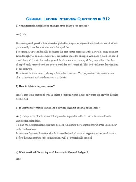 general ledger interview questions in r12 pdf debits and credits