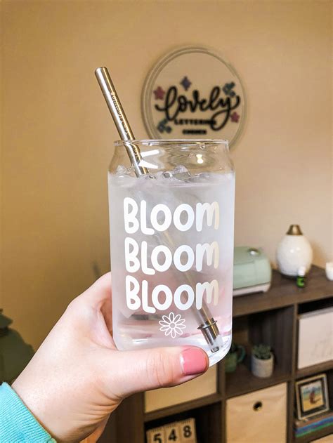 Beer Can Glass Iced Coffee Glass Coffee Mug Floral Glass Etsy