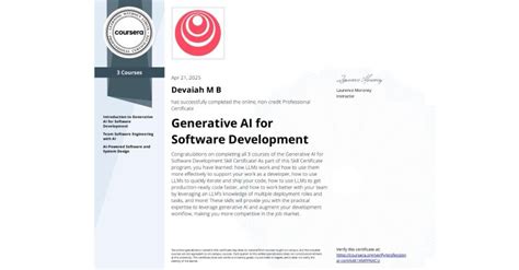 Generativeai Softwaredevelopment Continuouslearning Coursera Aitesting Devaiah M B
