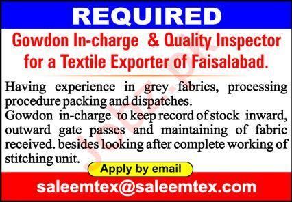 Textile Exporter Group Jobs In Faisalabad Job Advertisement