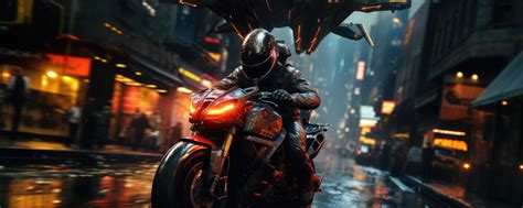 X Scifi Biker Chasing By Bots Wallpaper X Resolution Hd
