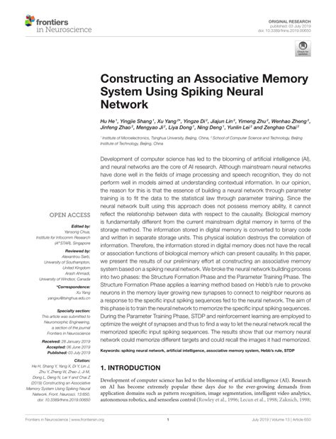 pdf constructing an associative memory system using spiking neural