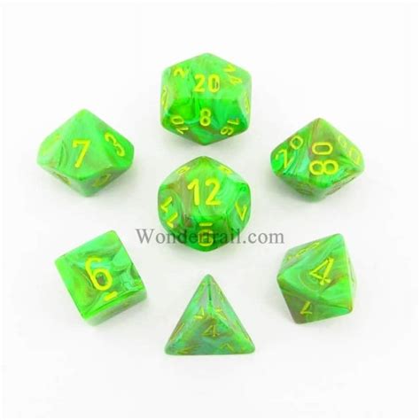 Vortex Slime Dice With Yellow Numbers 16mm 58in Set Of 7 Chessex