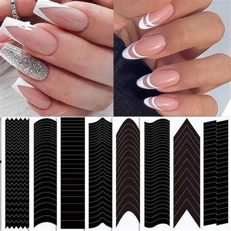 French Manicure Strip Wavy Lines Nail Art Tips Guides Stickers Stencil