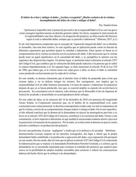 El Deber de Evitar y Mitigar el Daño Acción o Excepción