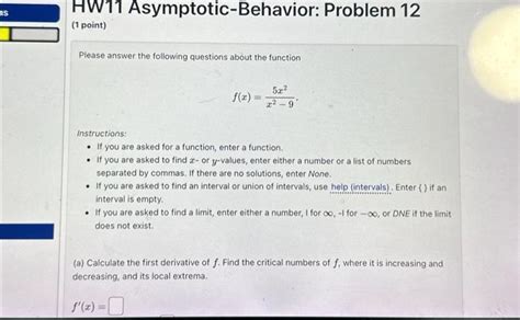 Solved HW11 Asymptotic Behavior Problem 12 1 Point Please Chegg Com