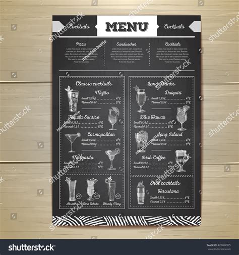 Vintage Chalk Drawing Cocktail Menu Design Stock Vector Royalty Free