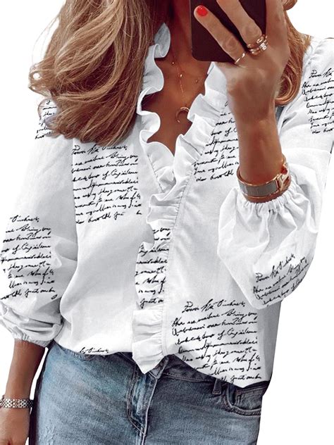 DYMADE Women Plus Size Long Sleeve Ruffle Blouse Elegant Top Walmart