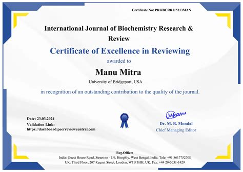 128 Reviewer Certificate International Journal Of Biochemistry Ppt