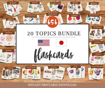 English Japanese Double Sided Flashcards With Romaji 20 Topics