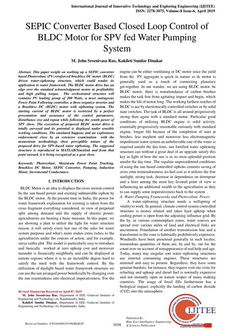 Pdf Sepic Converter Based Closed Loop Control Of Bldc Motor For Spv Fed Water Pumping System