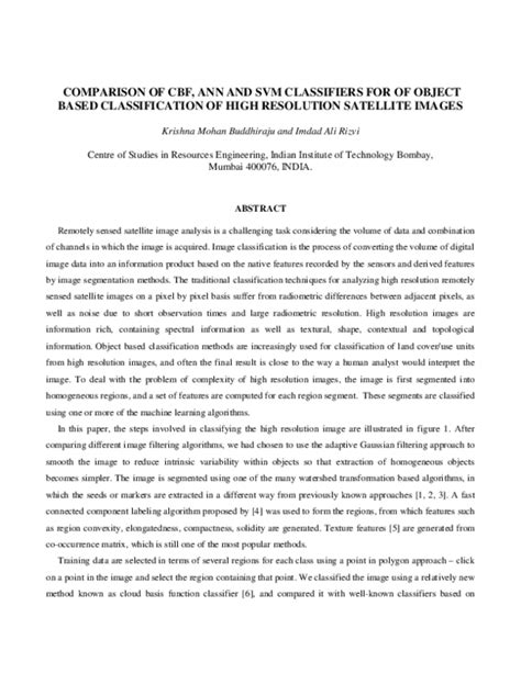 Pdf Comparison Of Cbf Ann And Svm Classifiers For Object Based