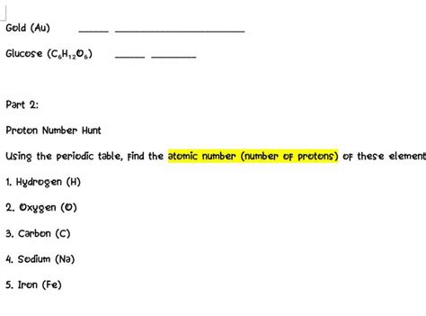 Part 2 Proton Number Hunt Using The Periodic Table Find The Atomic Nu