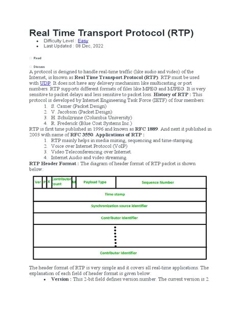 Real Time Transport Protocol Pdf Wide Area Network Network Protocols
