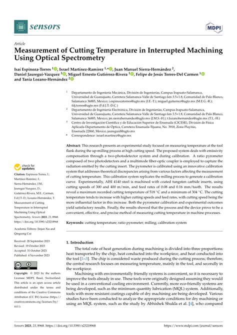 Pdf Measurement Of Cutting Temperature In Interrupted Machining Using Optical Spectrometry