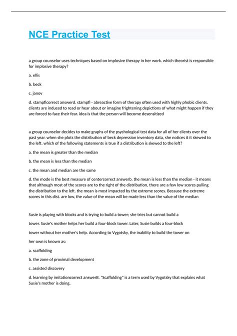 Nce Practice Test Questions With Complete Solutions Nce Stuvia Us